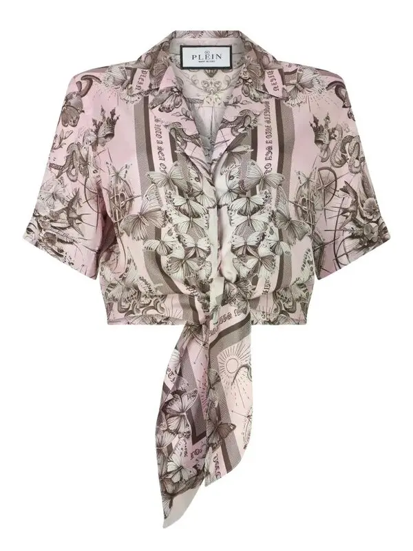 Philipp Plein Butterfly-print Cropped Shirt - Pink