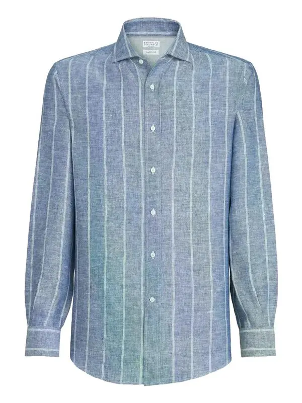 Brunello Cucinelli Striped Spread-collar Shirt - Blue