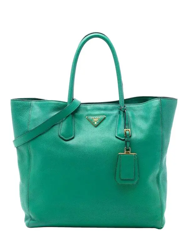 Prada Vitello Daino Open Convertible Tote Satchel - Green