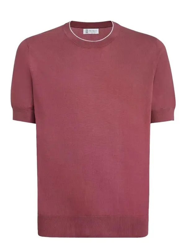 Brunello Cucinelli Cotton Lightweight Knit T-shirt With Contrast Details - Red