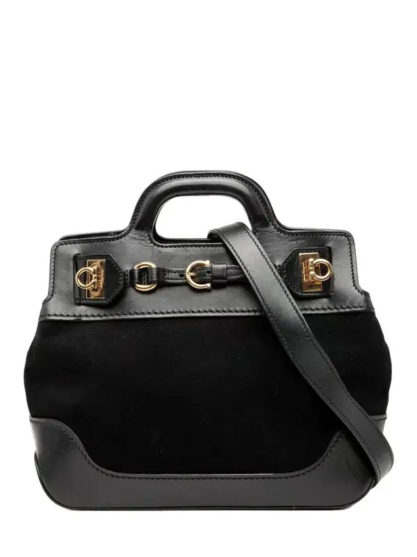 FERRAGAMO 2010-2026 Suede And Calfskin Wanda Top Handle Satchel - Black