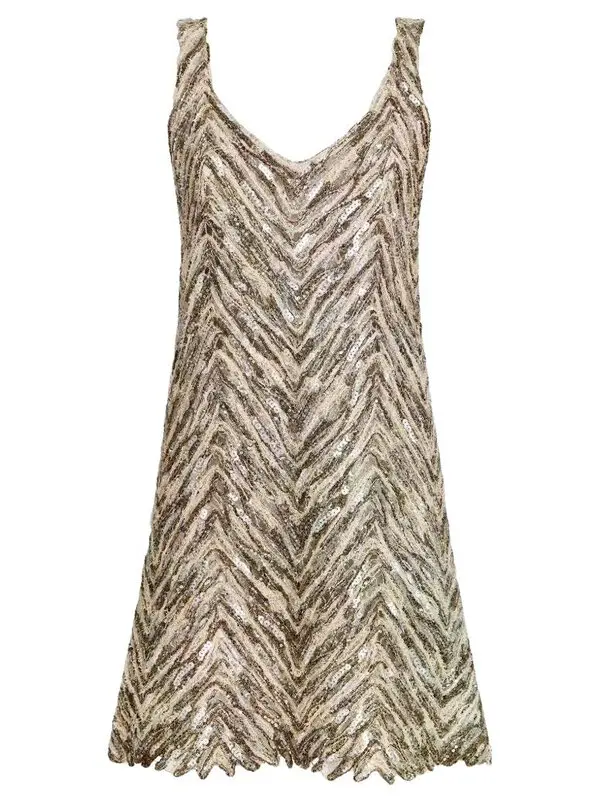 Brunello Cucinelli Chevron Embellished Mini Dress - Neutrals
