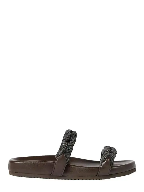 Brunello Cucinelli Leather Braided Sandals - Brown