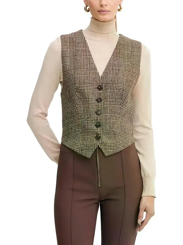 Luisa Spagnoli Checked Buttoned Waistcoat - Brown