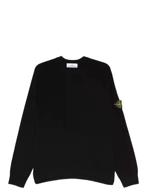 Stone Island Logo-patch Crew-neck Sweater - Black