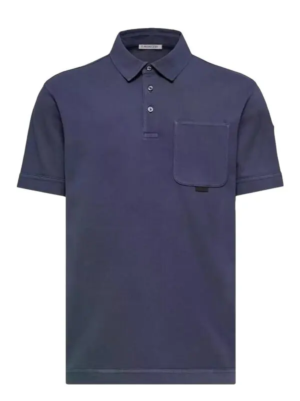 Moncler Leather Logo Cotton Polo Shirt - Blue