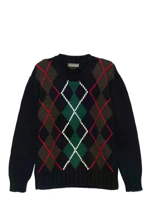 BARACUTA Argyle-pattern Crew-neck Sweater - Blue