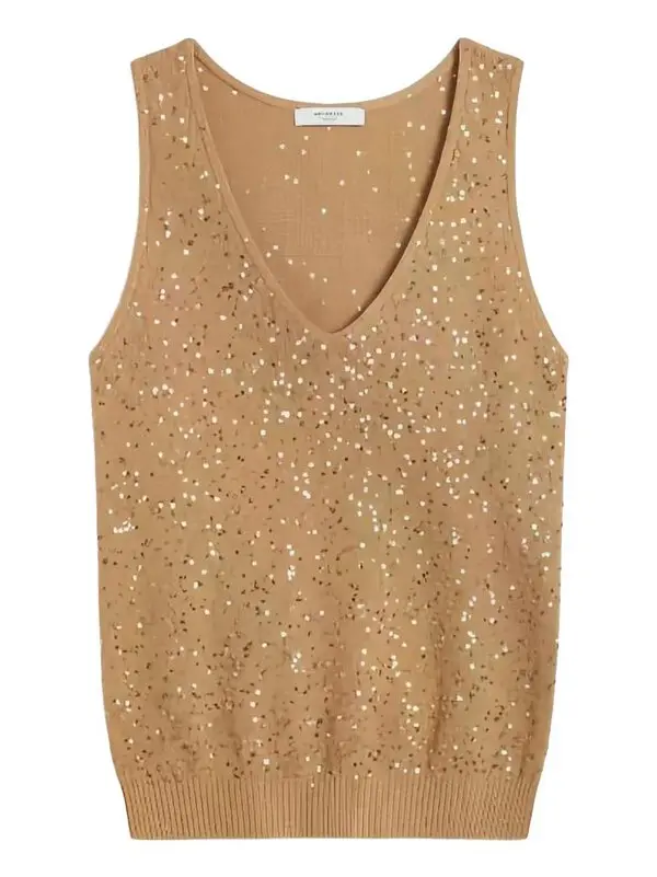 Max Mara Sequin Embellished V-neck Top - Neutrals