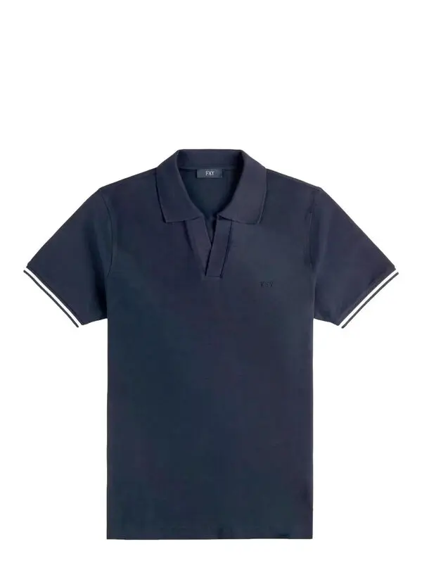 FAY Striped Piqued Short-sleeves Polo Shirt - Blue