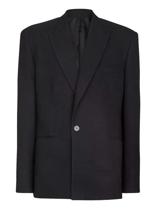 Balmain Monogram-pattern Single-breasted Wool Blazer - Black