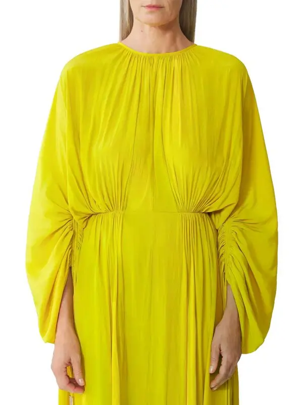 LANVIN Gathered-detail Crew-neck Midi Dress - Yellow