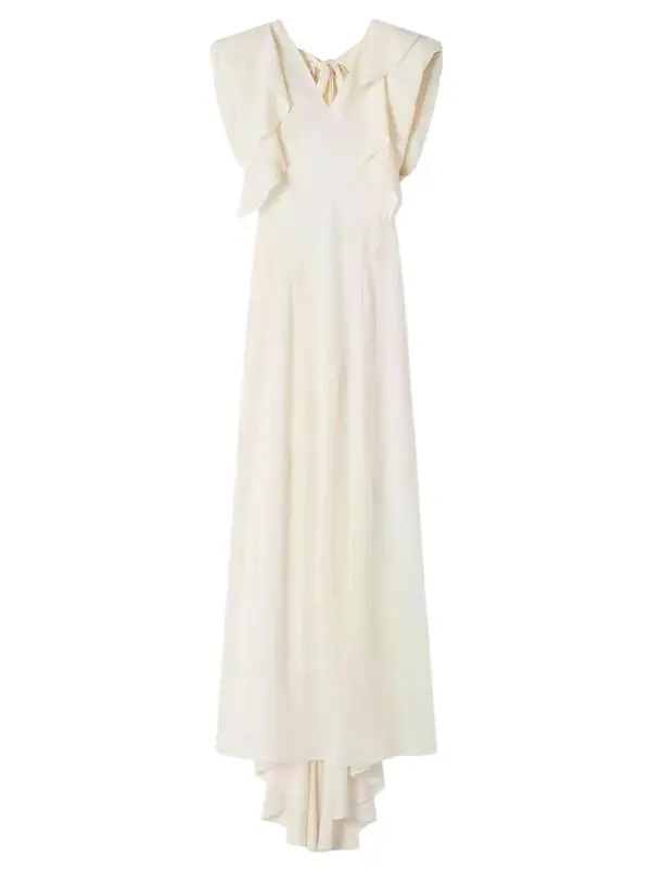LANVIN Ruffled V-neck Maxi Dress - Neutrals
