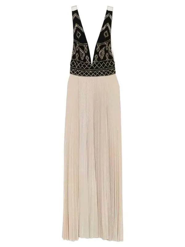 Elisabetta Franchi V-neck Pleated Maxi Dress - Neutrals