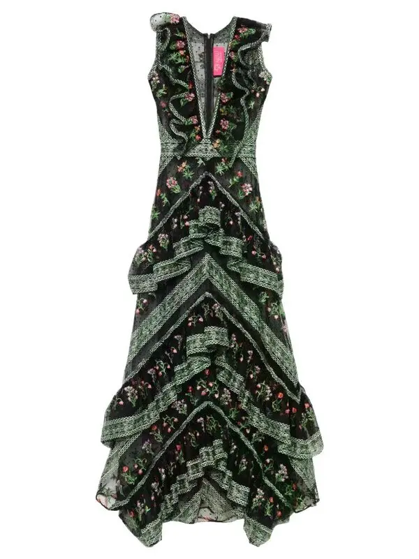 MIAU BY CLARA ROTESCU Verona Ruffled Floral Maxi Dress - Black