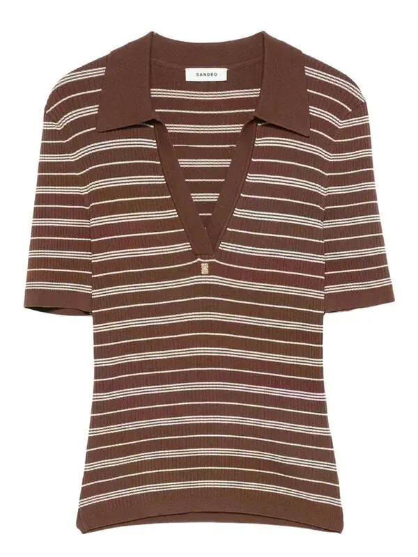 Sandro Striped V-neck T-shirt - Brown