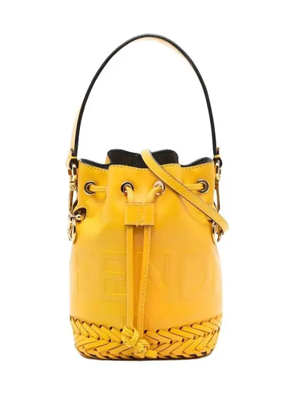 Fendi Mini Embossed Leather Whipstitch Mon Tresor Bucket Bag Satchel - Yellow