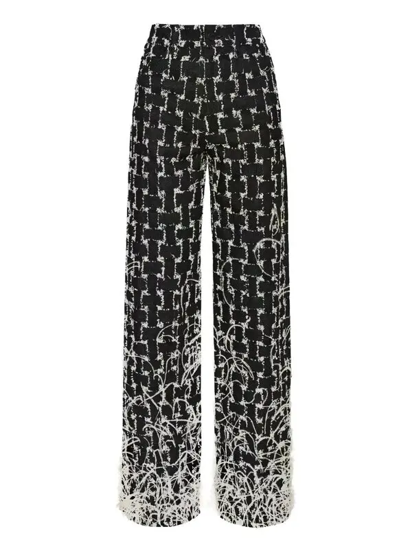 Oscar De La Renta Jacquard Feather-trim Pants - Black