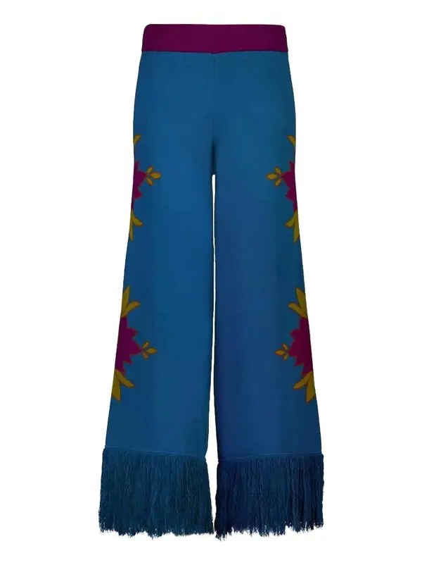 PAULA Jacquard-pattern Palazzo Pants - Blue