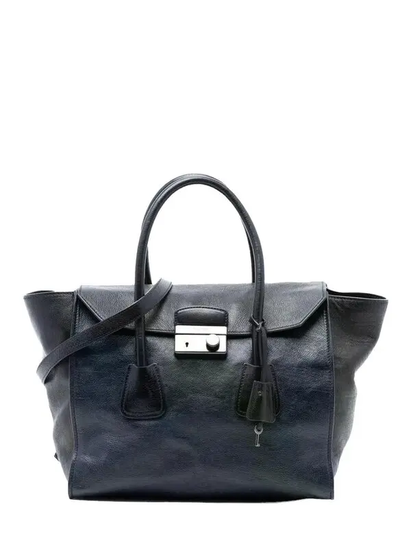 Prada Bicolor Glace Calf Sound Lock Satchel - Blue