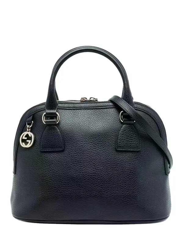 Gucci Calfskin Gg Charm Dome Satchel - Black