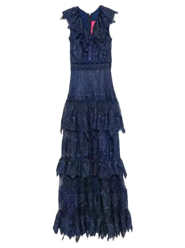 MIAU BY CLARA ROTESCU Simphony Ruffled Lace Maxi Dress - Blue