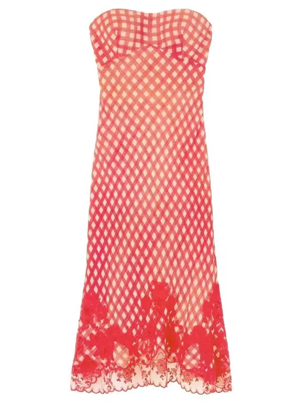 Ermanno Scervino Checkered Lace Dress - Red