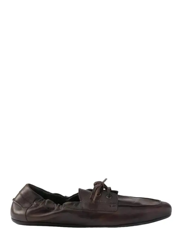 Prada Antiqued Lace-up Boat Shoes - Brown