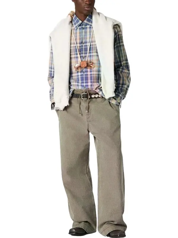 GOLDEN GOOSE Oversized Shirt In Indigo And Beige Checked Cotton - Blue