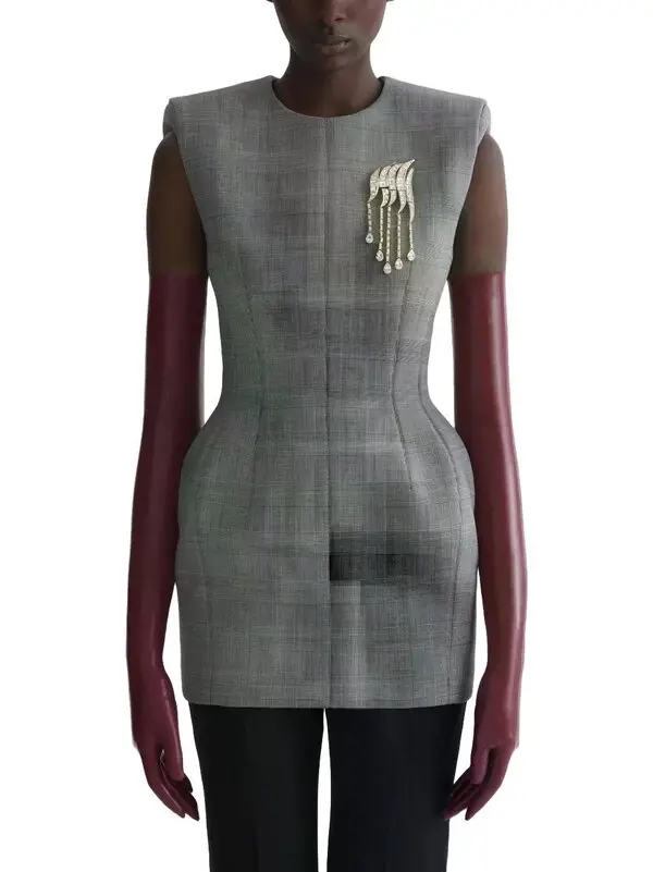 MUGLER Padded Shoulder Mini Dress - Grey