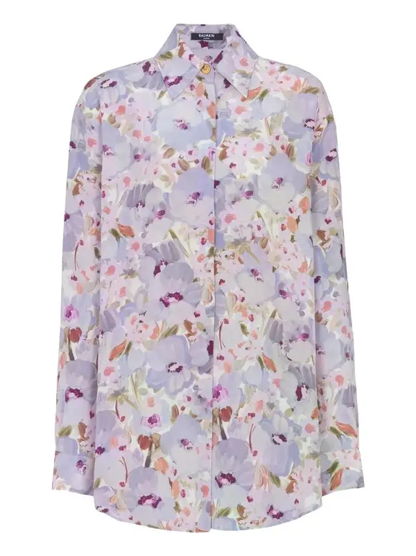 Balmain Floral Print Shirt - Purple