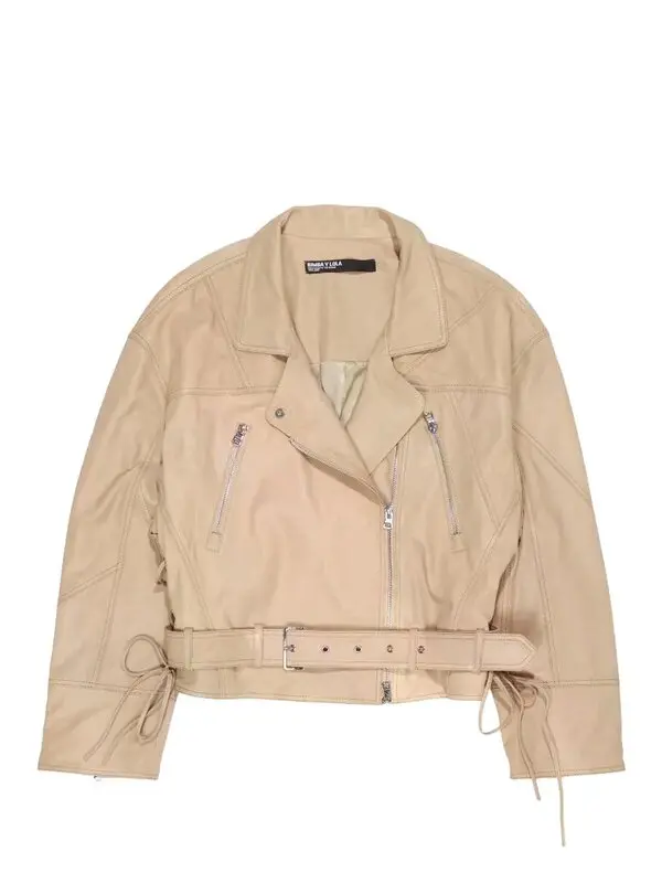Bimba Y Lola Zip-fastening Belted Leather Jacket - Neutrals