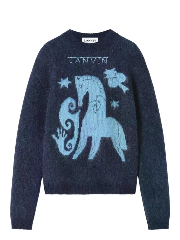 LANVIN Animal Graphic Crew-neck Sweater - Blue