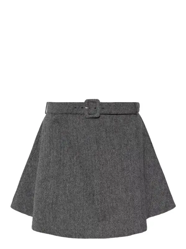 SELF-PORTRAIT Belted A-line Mini Skirt - Grey