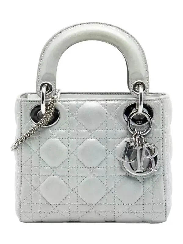 Dior 2015 Mini Iridescent Lambskin Cannage Lady Satchel - Silver