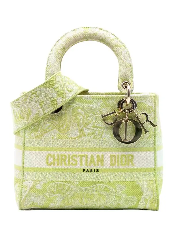Dior 2021 Medium Embroidered Canvas Toile De Jouy Lady D-lite Satchel - Green