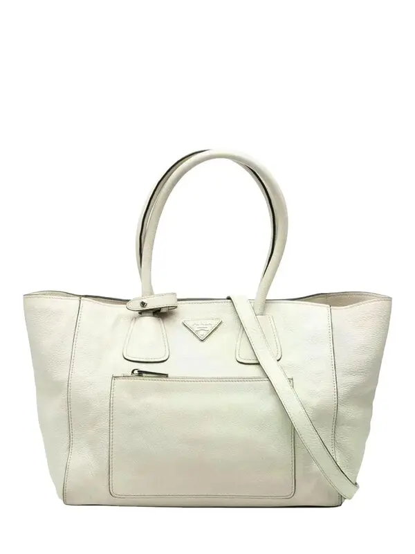 Prada Vitello Daino Front Pocket Open Convertible Satchel - White