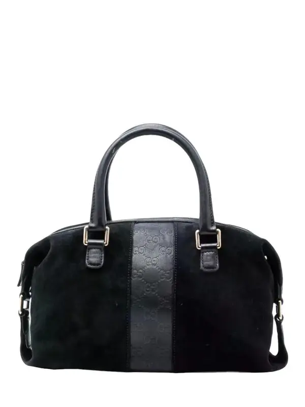 Gucci Sima Trimmed Suede Boston Bag - Black