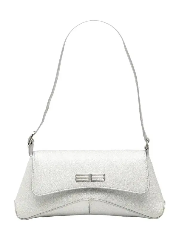 Balenciaga Small Glitter Fabric Xx Flap Crossbody Bag - Silver