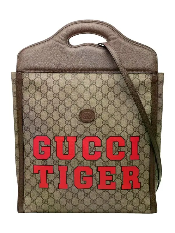 Gucci Gg Supreme Web Tiger Satchel - Brown
