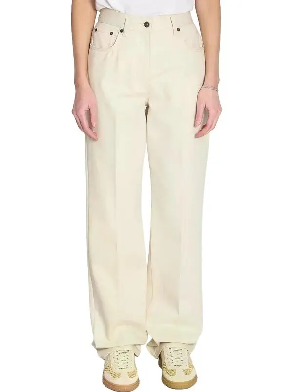 Valentino Garavani Pleated Wide-leg Jeans With Gold Detailing - Neutrals