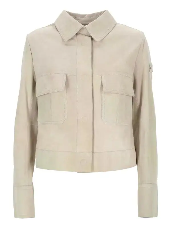 Peuterey Leather Jacket With Pockets - Neutrals
