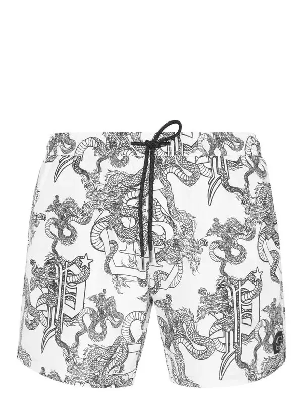 Philipp Plein Metallic-logo Swim Shorts - White