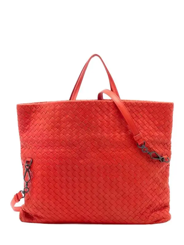 Bottega Veneta Nappa Intrecciato Fold Over Satchel - Red