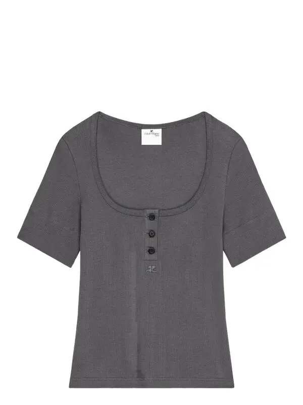 COURREGES Buttoned Ribbed T-shirt - Grey