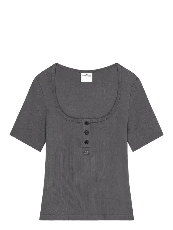 COURREGES Buttoned Ribbed T-shirt - Grey