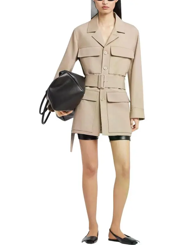 COURREGES Belted Button-up Coat - Neutrals
