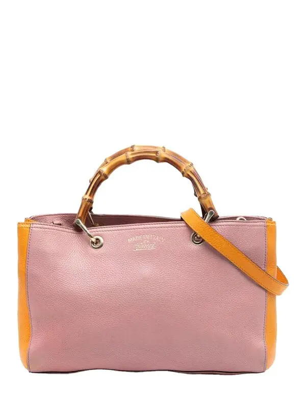 Gucci Medium Bicolor Calfskin Bamboo Shopper Satchel - Orange