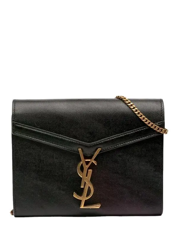Saint Laurent Grain De Poudre Monogram Cassandra Chain Wallet - Black