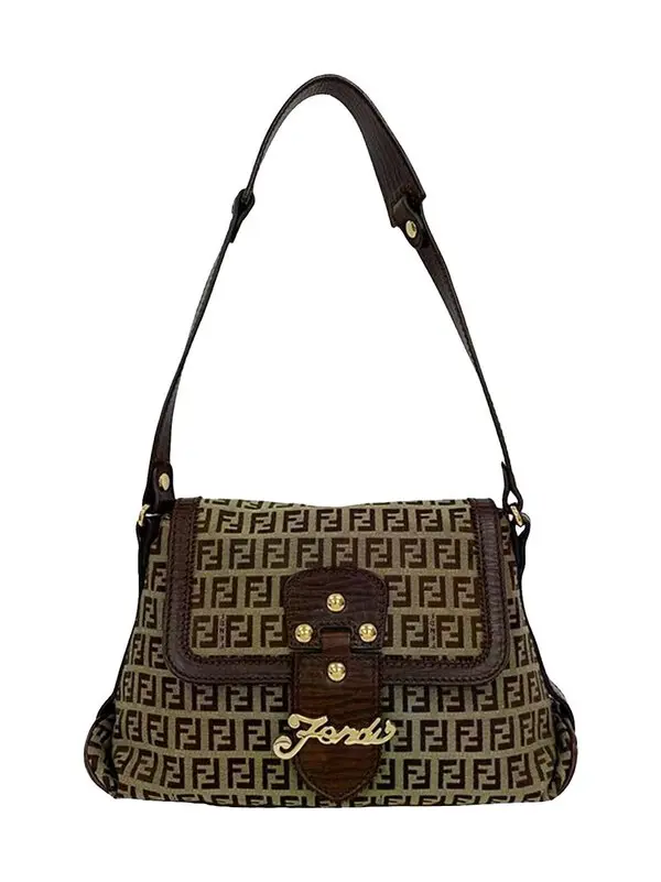Fendi 2000-2010 Zucchino Canvas Flap Shoulder Bag - Brown