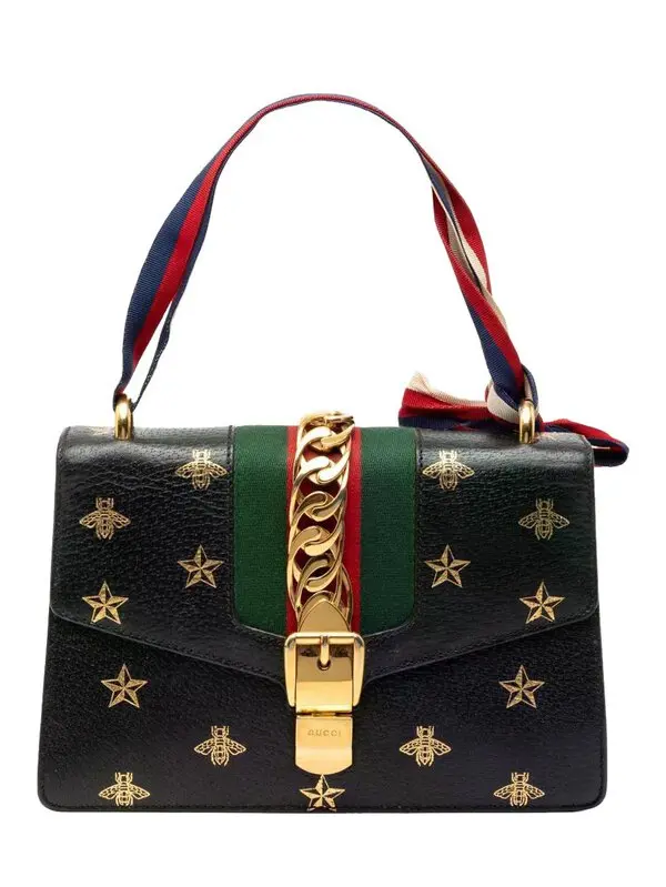Gucci 2016-2026 Small Leather Bee Star Sylvie Satchel - Black